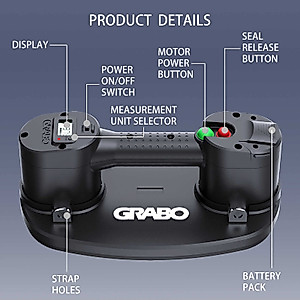 Grabo Pro Electric Vacuum Suction Cup Lifter 375# Max Load Tile Heavy Lifting Tool with Automatic Turn On/Off Pump Function Digital Display Li-ion Battery Portable / FREE GLOVES