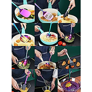 Rainbow Cooking Utensils Set, Kyraton Stainless Steel 37 Pieces Kitchen Utensils Set with Titanium Colorful Plating, Kitchen Tool Gadgets Set with Utensil Rack Heat Resistant Dishwasher Safe
