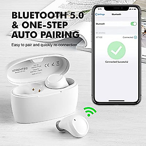 XTREMTEC True Wireless Earbuds Bluetooth Earbuds Noise Cancelling Bluetooth Headphones for iPhone/Android Small Earbuds with Mic Waterproof Cordless in-Ear Earphones Deep Bass Sound Headsets (White)