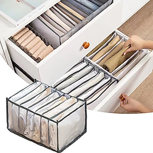 Wardrobe Clothes Organizer for Jeans, 7 Grids Clothes Drawer Organizers for Clothing, Pants Storage Organizer for Closets T-shirt,Legging,Skirts,Jeans,Kid Clothes (1 Pack Gray)