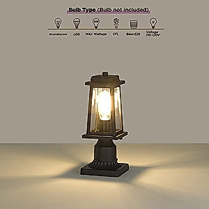 Maleoi Outdoor Post Lights with Pier Mount Base, Porch Post Lighting Fixture, Outdoor Post Lantern, Porch Pillar Lights for Yard, Garden, Patio, Pathway (Black, 1 Pack)