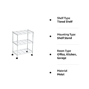 3 Tier Wire Shelving Unit Storage Rack, Metal Heavy Duty Utility Organizers, Organization Units for Products Plant Pantry, Garage, Laundry Racks Durable Shelf Stand, 14"W x 24"L x 30"H, Chrome