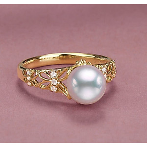 HUKQBUNX 18K gold natural freshwater pearl pearl pearl butterfly flower open ring women's fashion shiny ring adjustable