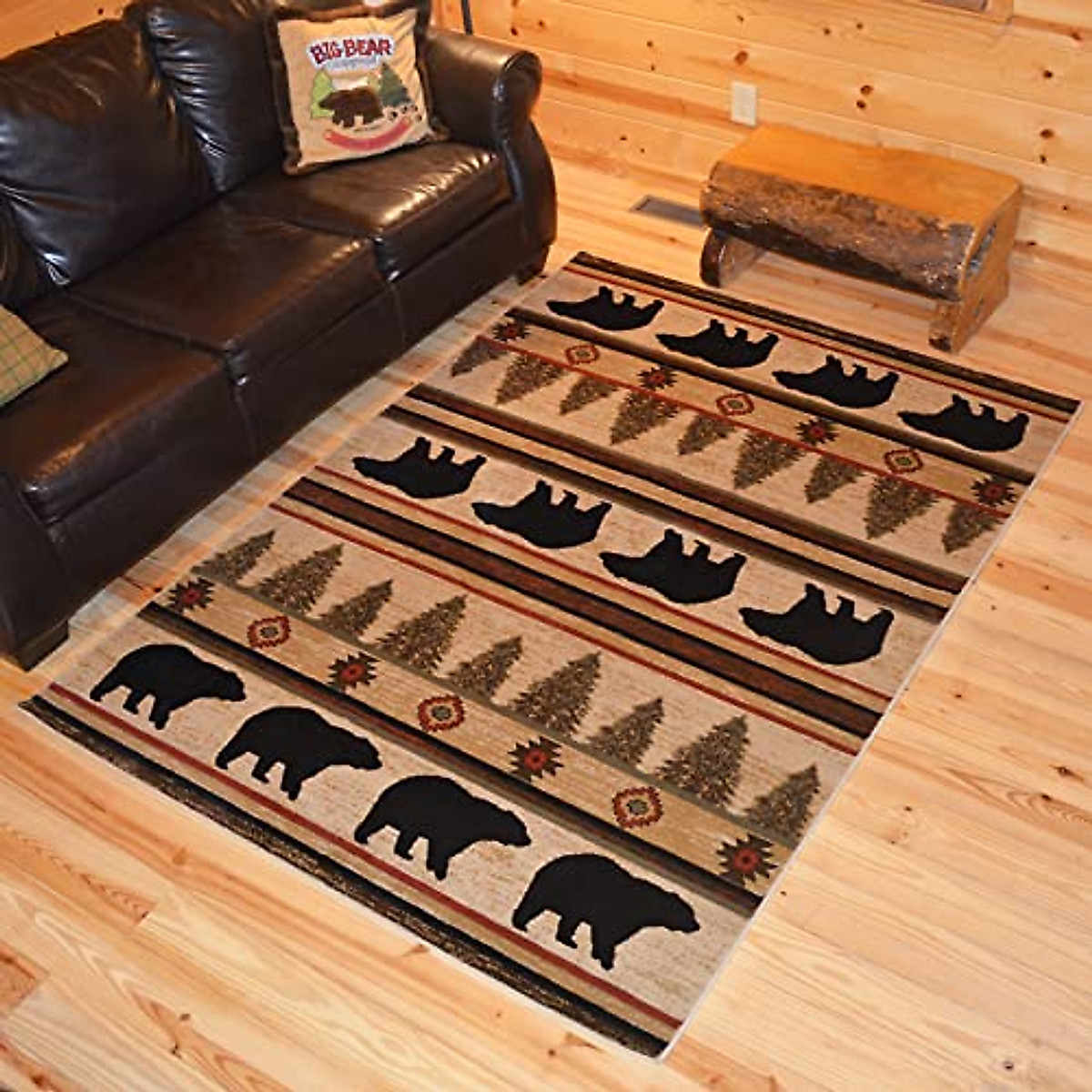 Rustic Lodge, Bear Cabin 5x7 Area Rug, 5'3"x7'3" Multi 7482
