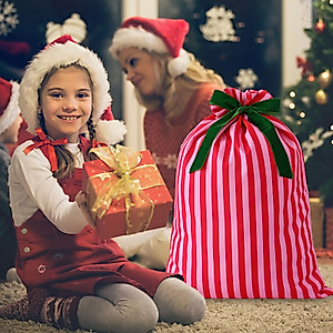 DYSHAYEN Santa Sack Christmas Bag,Extra Large Size 27"x19.5"Canvas Heavy Duty Personalize Gift Bag for Kids,Party Decoration (Stripe)