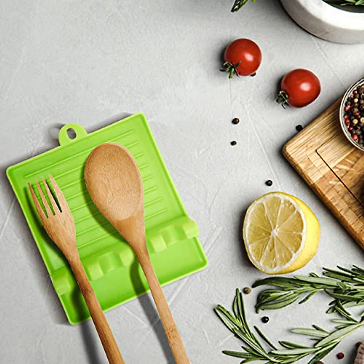 Look2Like Kitchen Spoon Rest - Cooking Utensil Rest for Countertop - Multifunction Heat Resistant Spatula Utensils Ladle Spoons Pot Lid Holder with Drip Pad - Stove Rack Resting Gadgets – Green