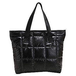 AZURAOKEY Puffer Tote Bag for Women, Women Nylon Shoulder Bag Design Space Padded Messenger Bag Solid Color Handbag