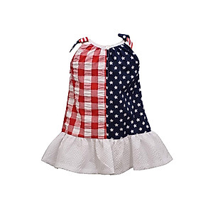 Bonnie Jean Girl's 4th of July Dress - Patriotic Stars and Stripes Flag Dress for Baby Toddler and Little Girls, 3-6 Months