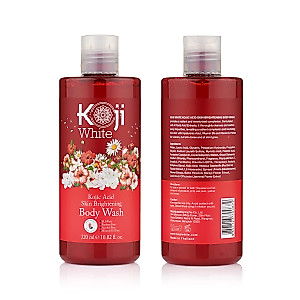 Koji White Kojic Acid Skin Brightening Body Wash - Daily Moisturizing Skin Cleanser, Uneven Skin Tone with Flower Acid Extracts, Hyaluronic Acid, Vitamin E & B5, Vegan Body Wash, 10.82 Fl oz