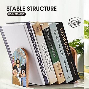 Bobs-Burgers Bookends Home Desks Decorative Book Divider Bookshelves Office Book Stand Wood 2 Pieces