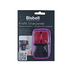 Bisbell Rack-Mounted Knife Sharpener, Easy to Use Compact Tool Keeps Knives Sharp, Compatible with Most Magnetic Utensil Racks, Patented Ceramic-wheel Design