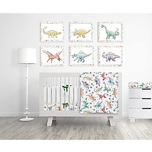 9 Piece Dinosaur Nursery Set | Crib Sheet | Blanket | Art Prints | Changing Pad Cover