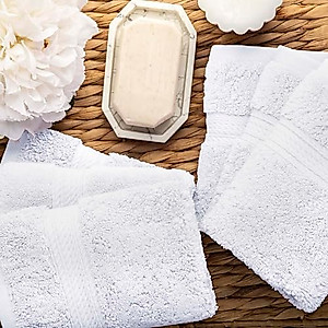 Superior Egyptian Cotton Pile Face Towel/Washcloth Set of 6, Ultra Soft Luxury Towels, Thick Plush Essentials, Absorbent Heavyweight, Guest Bath, Hotel, Spa, Home Bathroom, Shower Basics, White
