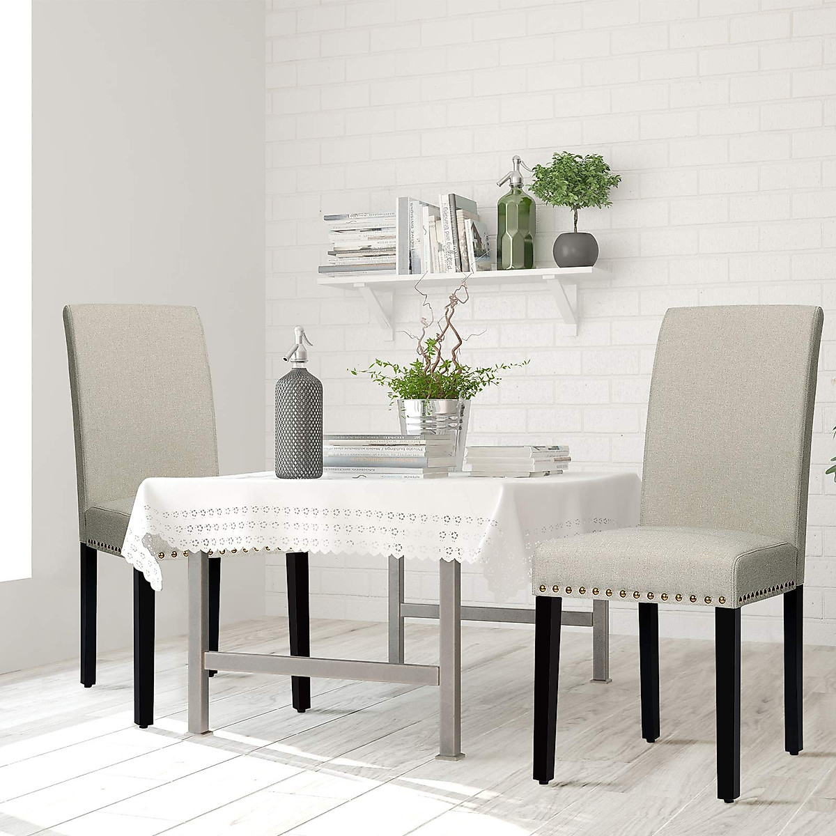 RELAX4LIFE Dining Chairs Set of 4 Fabric Upholstered with Solid Wood Legs, Padded Seat and Back Armless Side Chair Tufted Parsons Kitchen Dining Chairs Set (2, Navy)