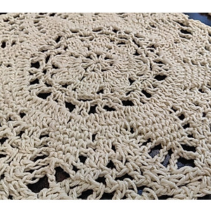MULBESS Handmade Crochet Floral Pattern Round Cotton Lace Table Placemats Doilies Pack of 6, Round 8 Inch, Beige