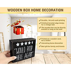 Pigort Funny Toliet Sign Decoration Box 5 Stars Would Here Again, Bathroom Sign Plaque 5"x6" Toilet Decor Rustic Wood Plaque - Funny Bathroom Signs