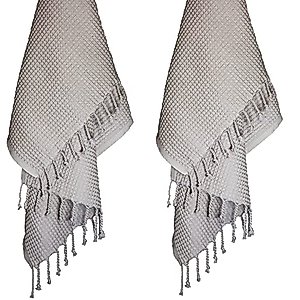 NERENZA CHICON Premium Turkish Hand Towels for Bathroom Kitchen Towels Set, 100% Cotton Decorative Bathroom Hand Towels for Bath | Face | Spa 18 X 38 Inches Waffle Grey (Set of 2)
