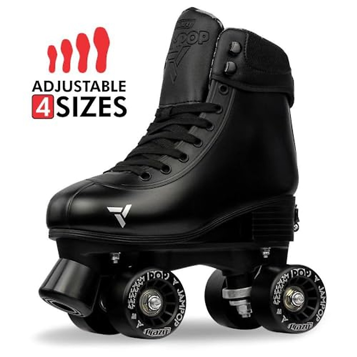 Crazy Skates Adjustable Roller Skates for Boys and Girls - Jam Pop Series - Size Adjustable to Fit 4 Sizes - Black (Size: Medium | 3-6)