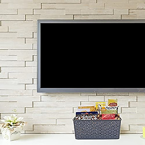 Gloreen Grey Plastic Basket, Weave Storage Baskets, 4 Packs