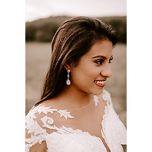 SWEETV Cubic Zirconia Teardrop Wedding Bridal Earrings for Women,Bridesmaids,Brides - Crystal Rhinestones Dangle Earrings Jewelry,Silver