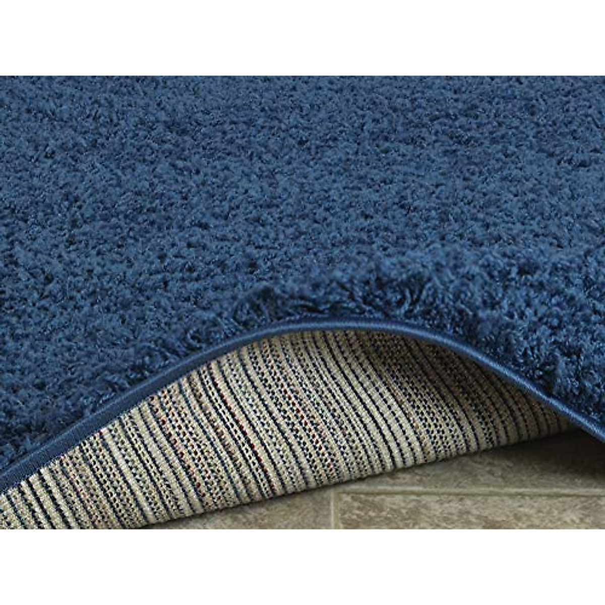 Sweethome Stores Cozy Collection Plush Luxurious Solid Navy Solid Design (5' X 7') Shag Living Room & Bedroom Area Rug
