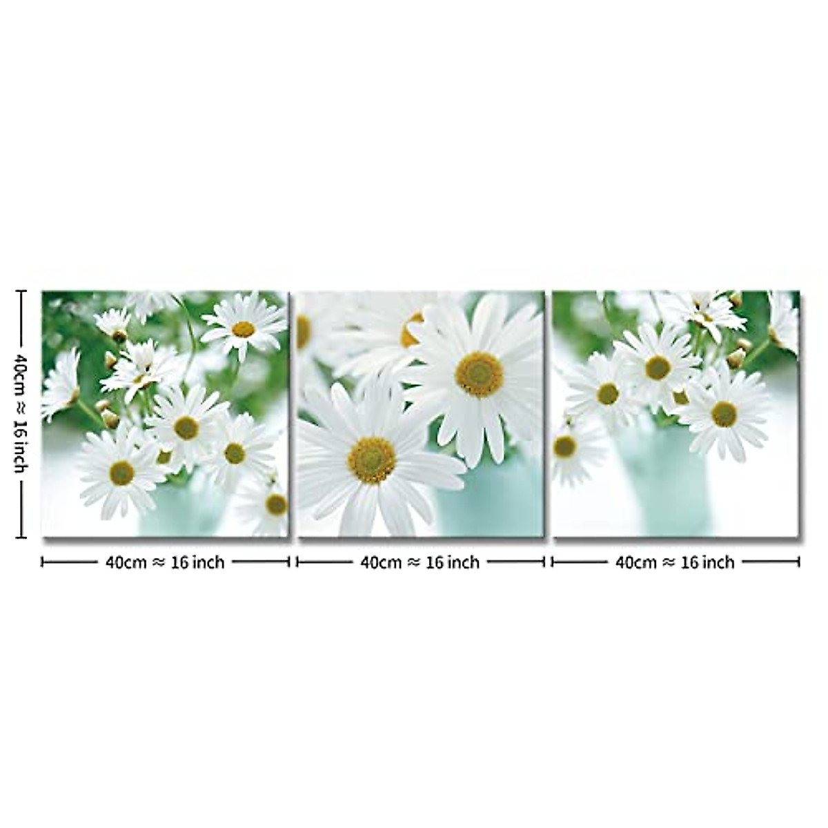 So Crazy Art- White Daisy Wall Art Decor Daisies Flower in Vase Canvas Pictures Artwork 3 Panel Plant Painting Prints for Home Living Dining Room Kitchen