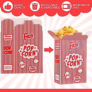 Ireer 200 Pcs 0.75 oz Popcorn Boxes, Close Top Popcorn Containers for Movie Party, Bulk Red and White Striped Paper Popcorn Boxes for Popcorn Machine Theater Night Party Carnival Circus Party Supply