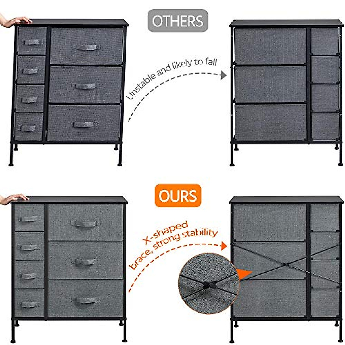 Yaheetech 7 Drawers Tower, Storage Organizer, Fabric Tower Unit for Living Room, Hallway, Entryway, Sturdy Metal Frame Easy Pull Fabric Bins, Dark Gray