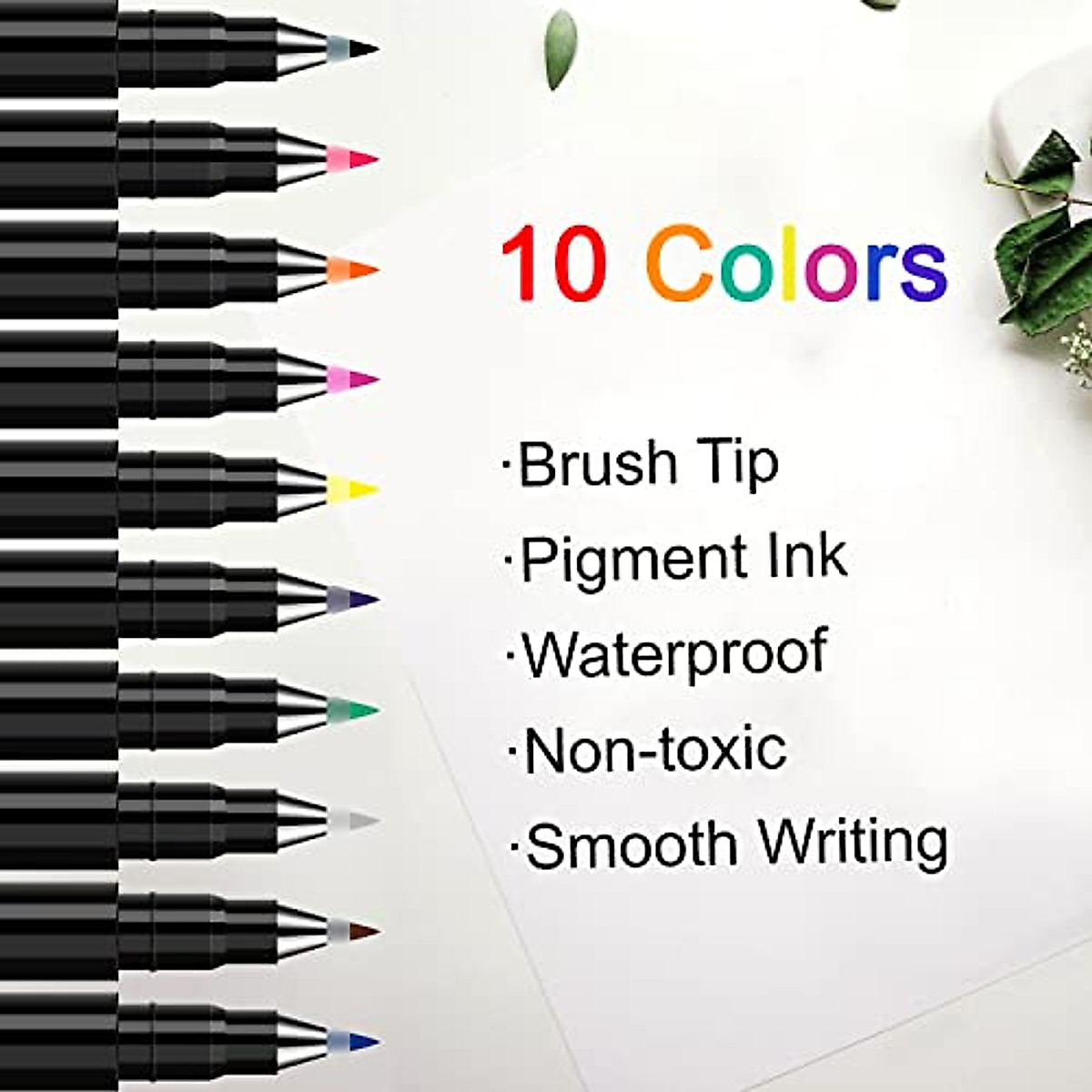 Vitoler Calligraphy Pens Set – 10 Color Brush Tip Markers for Beginners