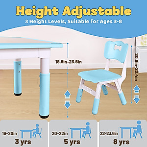 FUNLIO Kids Table and 2 Chairs Set, Height Adjustable Toddler Table and Chair Set for Ages 3-8, Easy to Wipe Arts & Crafts Table, for Classrooms/Daycares/Homes, CPC & CE Approved (3pcs Set) - Blue