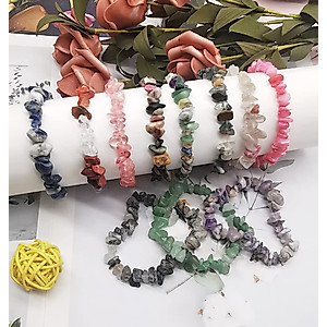 SAMOCO 20 PCS Natural Gemstone Bracelets Chakra Crystal Irregular Chips Beads Stretch Bracelets for Women Align Chakras Promote Communication