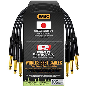 WORLDS BEST CABLES 3 Units - 9 Inch -Pedal, Effects, Patch, Guitar Instrument Cable Custom Made Made Using Mogami 2319 Wire and Neutrik-Rean NYS224BG Gold ¼ inch (6.35mm) TS Plugs
