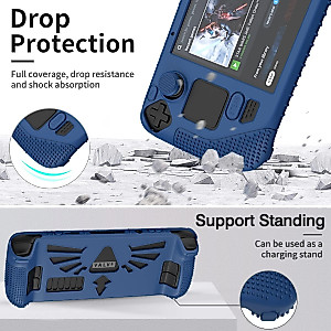 SUIHUOJI Steam Deck/Steam Deck OLED Standing Protective Case, Thickening Silicone Accessories Protector, Soft Cover Skin Shell with 2 Pairs Thumb Grips, Full Protection for Valve Stream Deck (Blue)