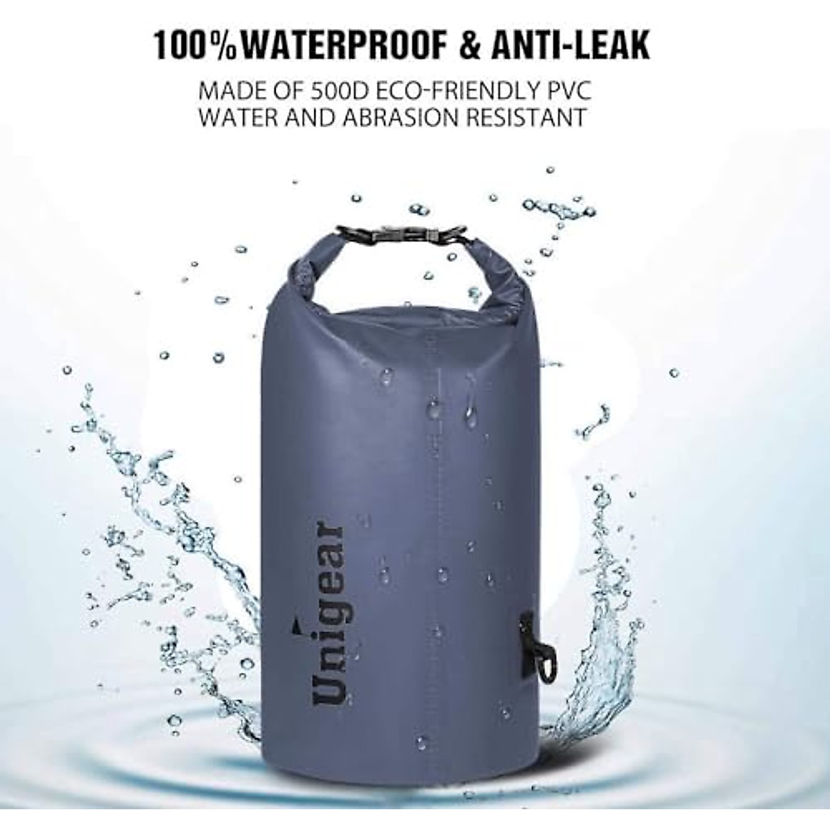 Unigear Dry Bag Waterproof, Floating and Lightweight Bags for Kayaking, Boating, Fishing, Swimming and Camping with Waterproof Phone Case (Gray, 2L)