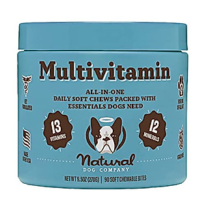 Natural Dog Company Multivitamin Chews (90 Pieces), Dog Vitamins and Supplements, Peanut Butter & Bacon Flavor, for Dogs of All Ages, Sizes, & Breeds, Supports Immune System