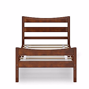 Giantex Wood Bed Frame Twin Size, Rustic Style Platform Bed w/Headboard & Footboard, Solid Wood Slat Support, No Box Spring Needed, Panel Bed Mattress Foundation for Kids (Walnut)