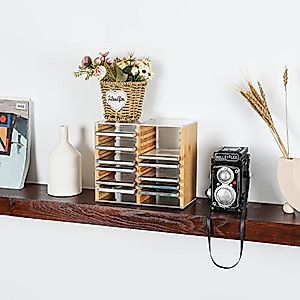 LUMAMU CD Storage Rack - Holds 20 Standard CD Jewel Cases, Stackable CD Holder Shelf - Made of Premium Natural Bamboo and Transparent Acrylic Sheet, Assemble Required