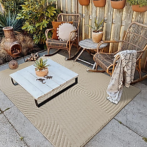 Glamtex 5x8 Cream Area Rug, Outdoor Rug, Modern Geometric Lines Textured Rug, Abstract Area Rug, Waterproof Bedroom Rug Sofa Rug for Living Room