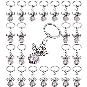PHAETON 50PCS Silver Tone Guardian Angel Charm Keychain Key Ring
