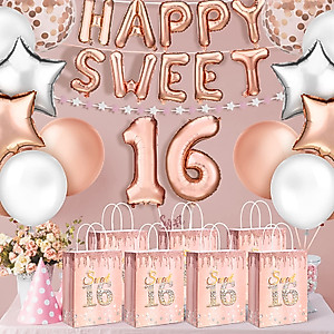 Teling 18 Pcs Sweet 16 Party Favors Sweet 16th Birthday Gift Bags Sweet 16 Birthday Goodie Bags Candy Treat Bags with Handle Sweet 16 Birthday Decorations for 16th Birthday Party Supplies(Rose Gold)