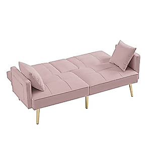 Eafurn 2 in 1 Futon Sofa Bed, 69.2", Pink 69.2" Velvet w/ 2 Cupholders