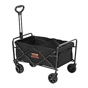 VEVOR 350lbs Collapsible Foldable Wagon Cart, Heavy Duty Foldable Utility Beach Wagon with Big Wheels, Portable Garden Cart Grocery Wagon Camping Wagon with All Terrain Wheels and Drink Holder