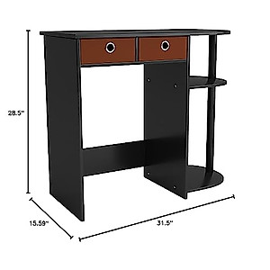 Furinno Go Green Home Laptop Notebook Computer Desk/Table with 2 Drawer Bins, Espresso/Black/Brown