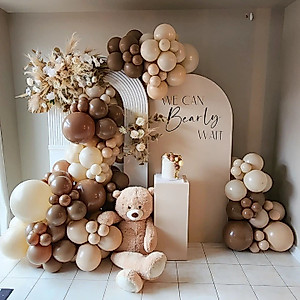 Beige Balloon Garland Arch Kit 132PCS Double-Stuffed Brown Nude Sand Chrome Gold Latex Balloons for Boho Teddy Bear Baby Shower Wedding Birthday Party Decoration