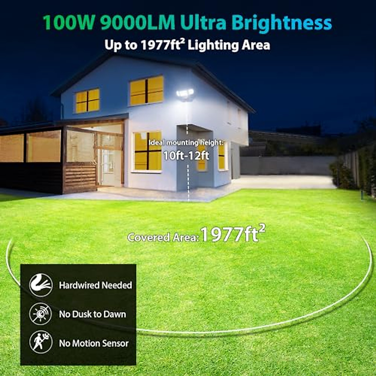 iMaihom 100W Flood Lights Outdoor, 9000LM Ultra Bright LED Flood Light Outdoor, 3 Adjustable Heads Security Lights, IP65 Waterproof Outdoor Flood Light, 6500K Floodlight for Yard Garage Court (White)