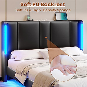 AOGLLATI Floating Bed Frame Full with LED Light and 2 USB Charging Station, Upholstered Platform Bed Frame Full Size with Heavy Wooden Slats Support, No Box Spring Needed