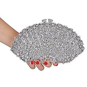 Mossmon Crystal Clutch Women Luxury Rhinestone Evening Bag (Silver)