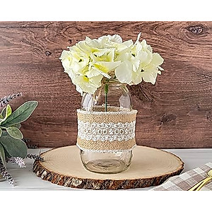 Set of 12 Burlap and Lace Sleeves for Mason Jars, Sleeves and Twine ONLY, Jars NOT Included, Burlap Mason Jar Wraps, Country Chic Wedding Centerpiece Decor for Tables, Mason Jar Centerpiece