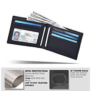 RFID Blocking Bifold Wallet | Genuine Leather | 1 ID | Multiple Credit Cards Slot | Minimalist Black Wallet For Men