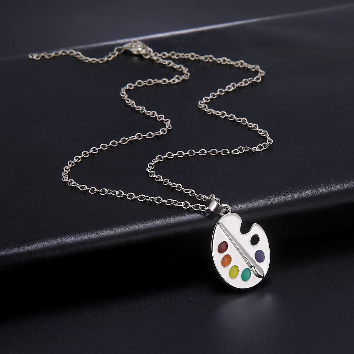 TEAMER Trendy Enamel Artist Paint Palette and Brush with Thin Pendant Necklace Jewelry for Women